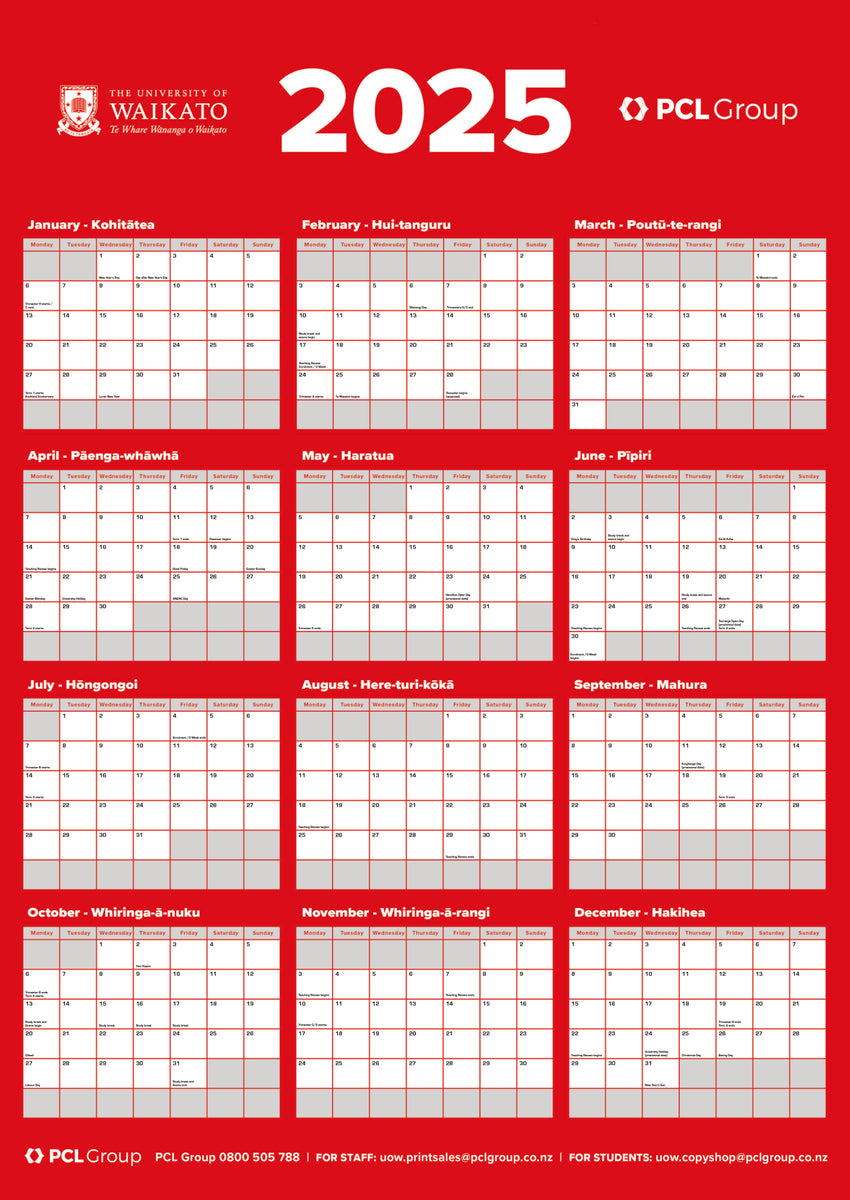 2025 A1 and A2 Wall Planners – Waikato Uni Shop